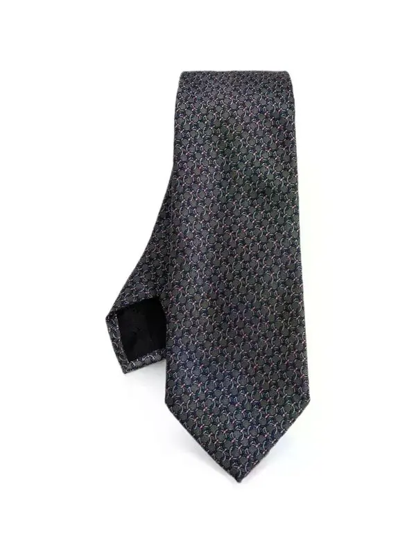 FERRAGAMO Gancini Patterned Silk Neck Tie - Grey