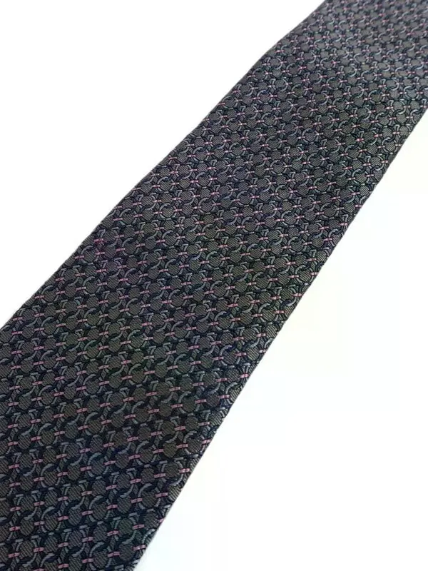 FERRAGAMO Gancini Patterned Silk Neck Tie - Grey