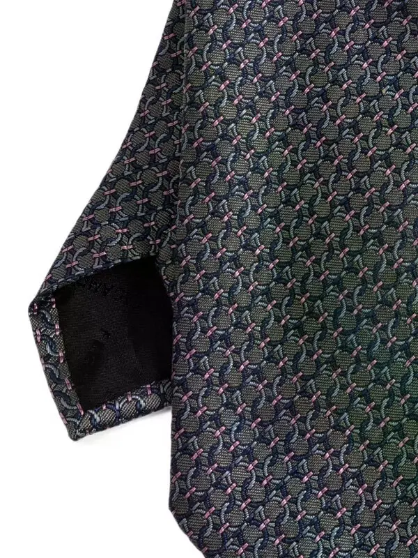 FERRAGAMO Gancini Patterned Silk Neck Tie - Grey