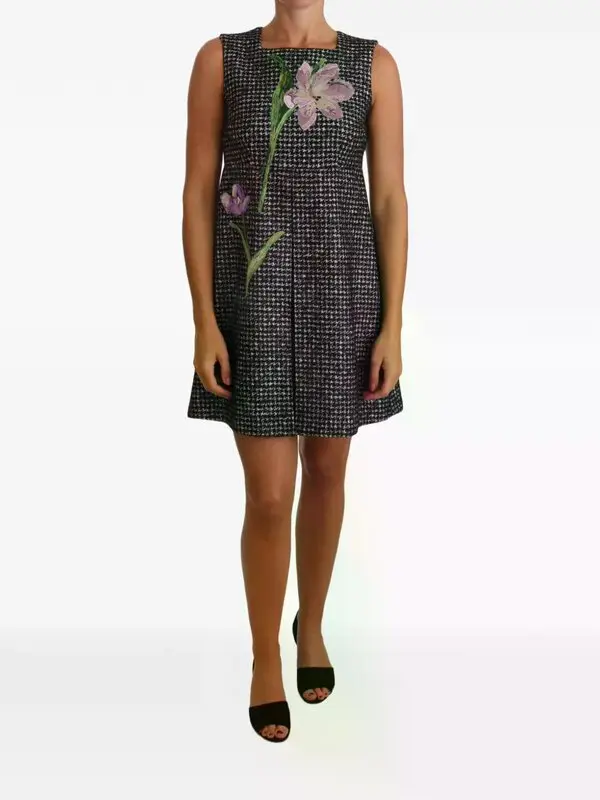 Dolce & Gabbana Floral Appliqué Houndstooth Mini Dress