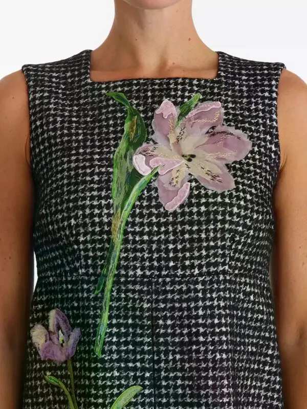 Dolce & Gabbana Floral Appliqué Houndstooth Mini Dress