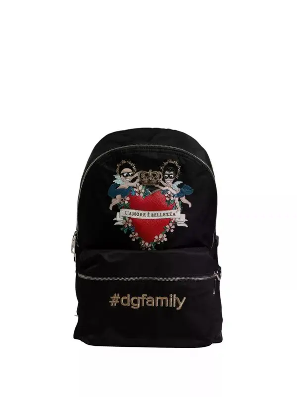 Dolce & Gabbana Cherub Heart Embroidered Backpack - Black