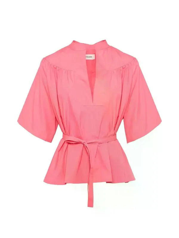 YVES SALOMON V-neck Poplin Blouse - Pink