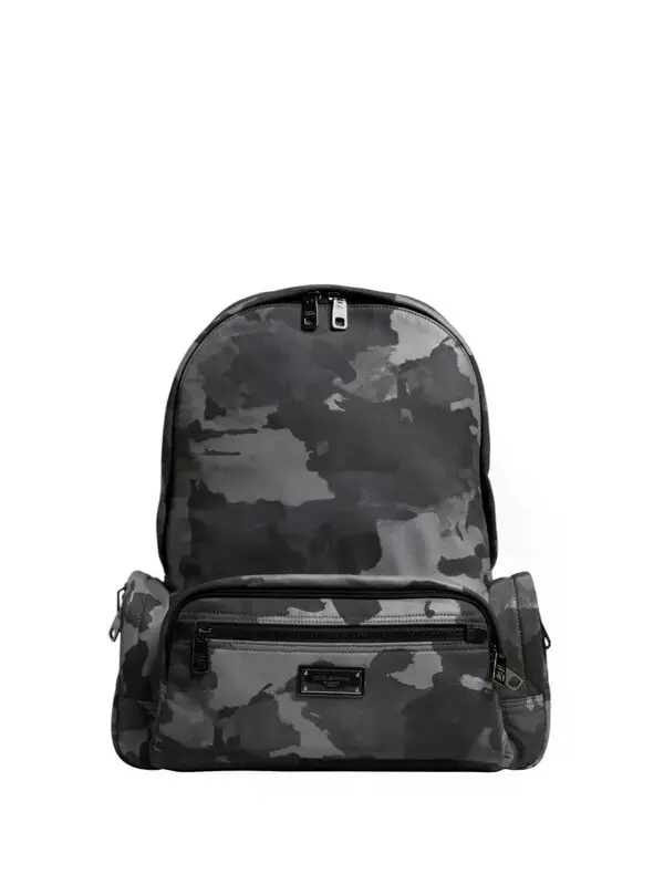 Dolce & Gabbana Camouflage Print Logo Plaque Backpack