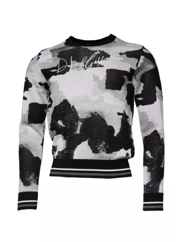 Dolce & Gabbana Camouflage Print Embroidered Logo Sweater - Black