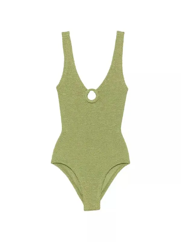 Hunza G Celine Crinkle Effect V-neck Swimsuit - Green