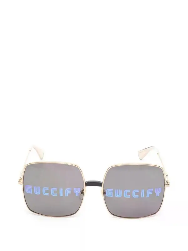 Gucci Tone Square Frame Sunglasses With Grey Tinted Lenses - Gold