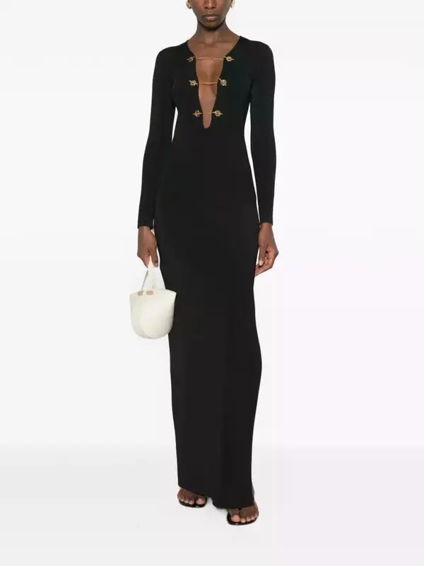 Elisabetta Franchi Ribbed Maxi Dress With Gold-tone Hardware