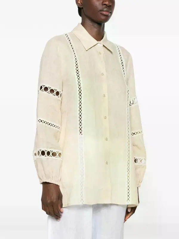 CLIPS Crochet-trim Long-sleeve Linen Shirt