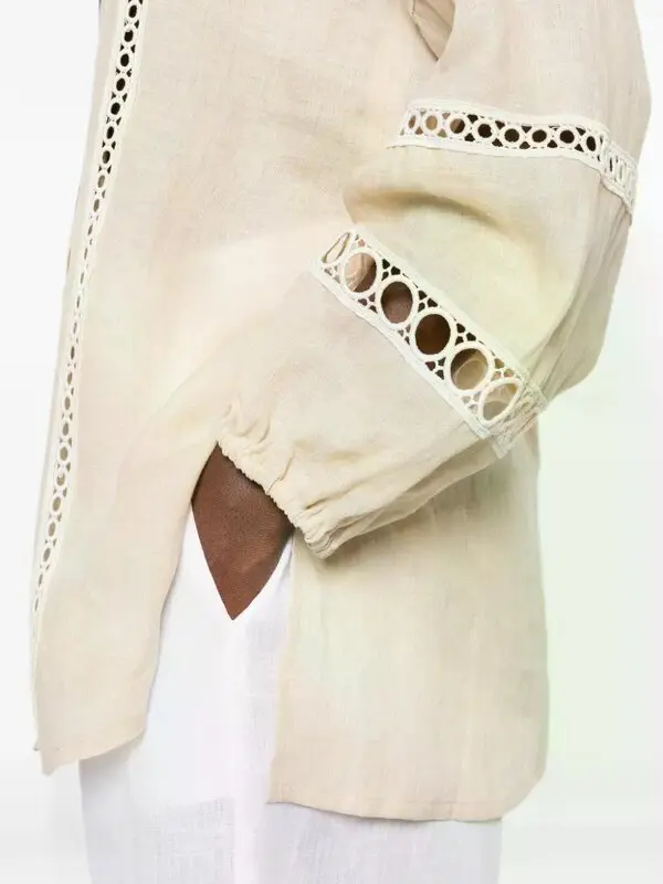 CLIPS Crochet-trim Long-sleeve Linen Shirt
