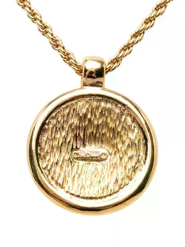 Dior Plated Enamel Logo Pendant Necklace - Gold