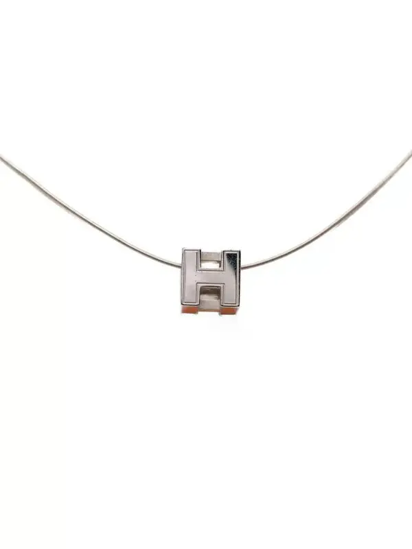Hermès Palladium Plated Enamel Dh Cube Necklace - Silver