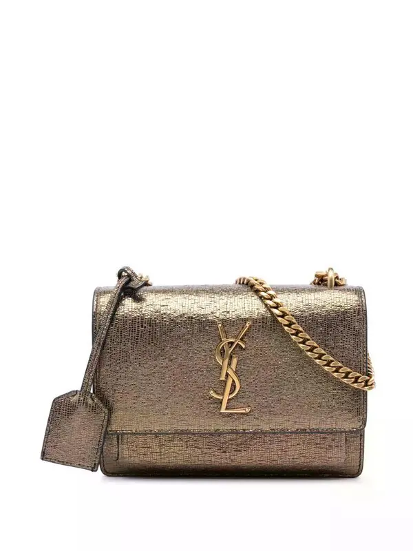 Saint Laurent Small Metallic Lizard Embossed Leather Monogram Sunset Crossbody Bag - Gold