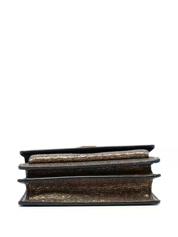 Saint Laurent Small Metallic Lizard Embossed Leather Monogram Sunset Crossbody Bag - Gold