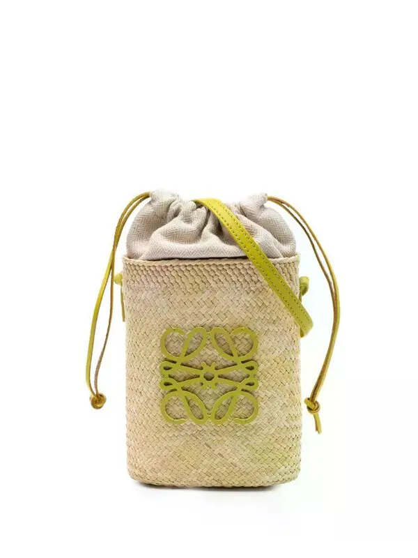 Loewe Raffia Anagram Square Pocket Bucket Bag - Green