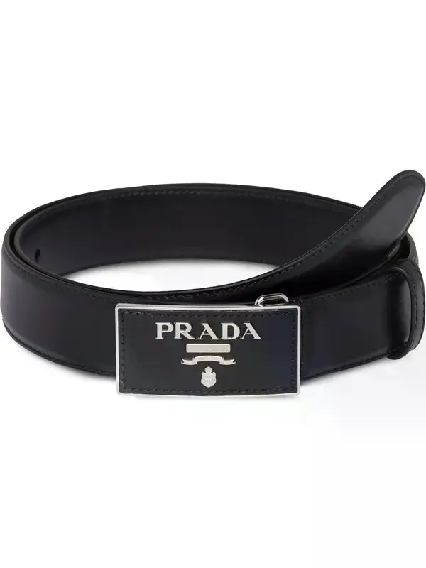 Prada Square Buckle Leather Belt - Black