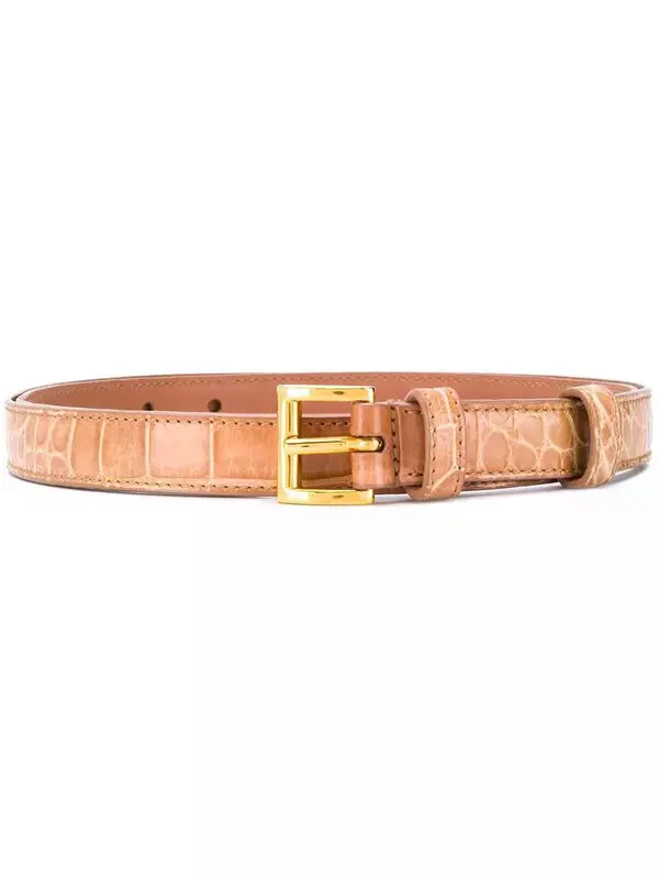 Prada Slim Embossed Leather Belt - Brown
