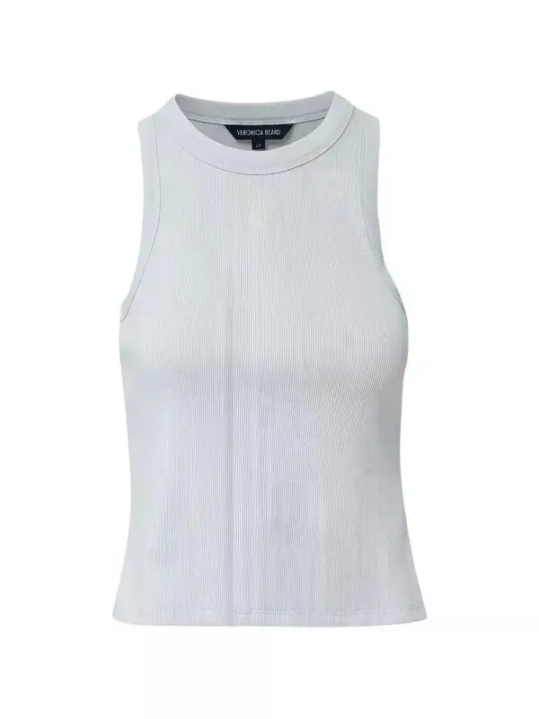 Veronica Beard Ribbed Racerback Cropped Tank Top - Blue