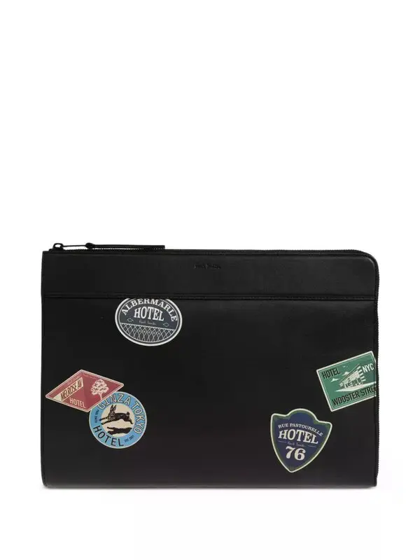 Paul Smith Leather Document Case With Hotel Patches - Black