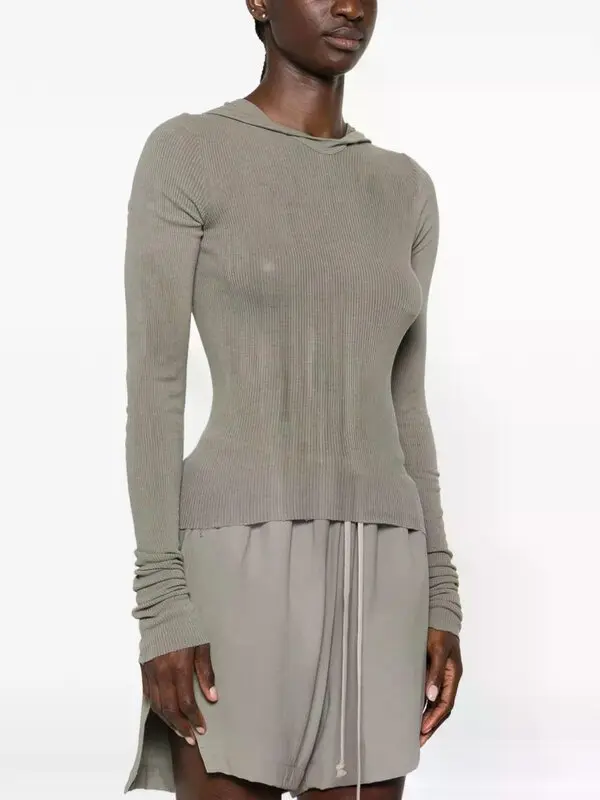 Rick Owens Cropped Ribbed-knit Hoodie