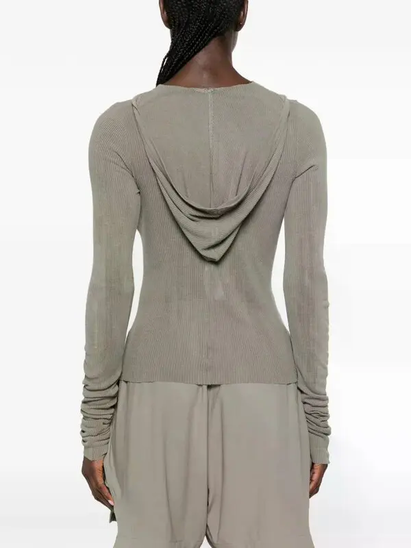 Rick Owens Cropped Ribbed-knit Hoodie