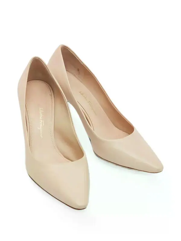 FERRAGAMO Beige Leather Pointed-toe Heeled Pumps