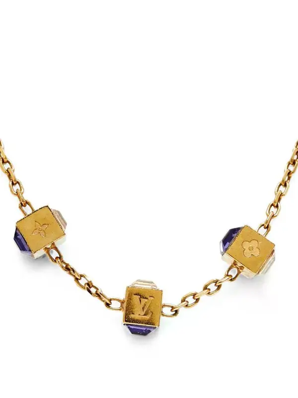 LOUIS VUITTON Gamble Crystal Embellished Monogram Necklace - Gold