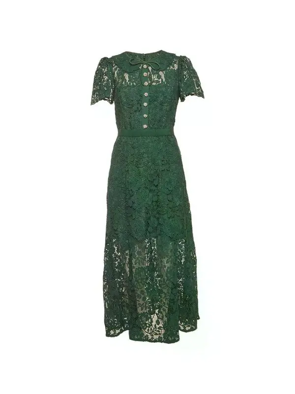 SELF-PORTRAIT Floral Lace Maxi Dress With Embellished Buttons
