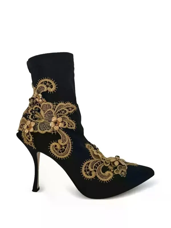 Dolce & Gabbana Lace Appliqué Crystal-embellished Stiletto Ankle Boots