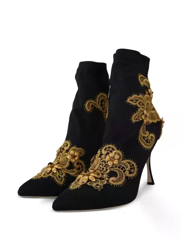 Dolce & Gabbana Lace Appliqué Crystal-embellished Stiletto Ankle Boots