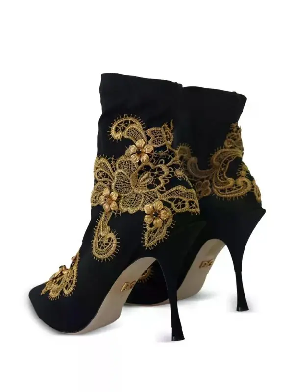 Dolce & Gabbana Lace Appliqué Crystal-embellished Stiletto Ankle Boots