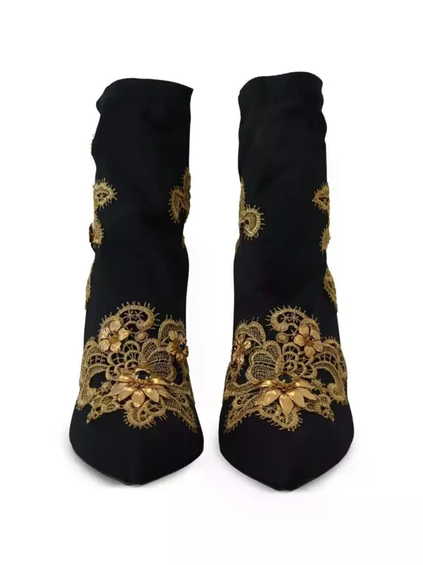 Dolce & Gabbana Lace Appliqué Crystal-embellished Stiletto Ankle Boots