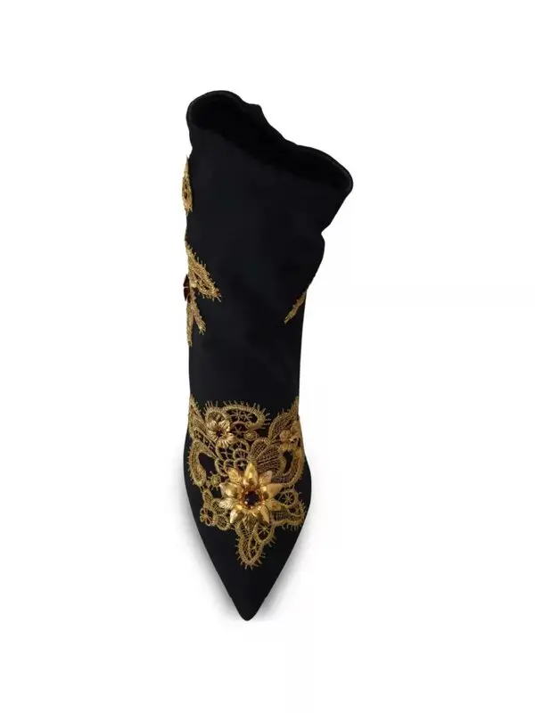 Dolce & Gabbana Lace Appliqué Crystal-embellished Stiletto Ankle Boots