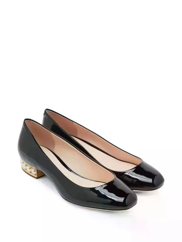 NICHOLAS KIRKWOOD Patent Leather Round Toe Pumps With Faux Pearl Embellishments