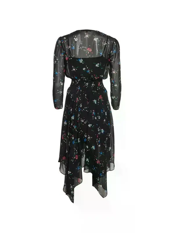 Maje Floral Print Tiered Midi Dress