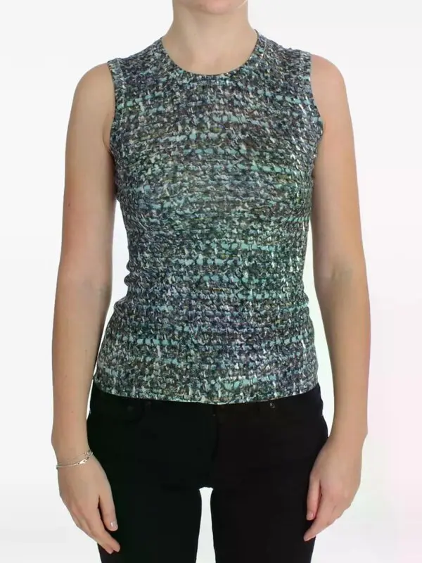 Dolce & Gabbana Abstract Print Sleeveless Fine Knit Top