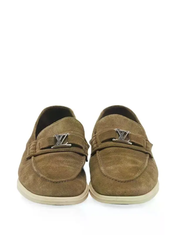 LOUIS VUITTON Suede Penny Loafers With Silver-tone Logo Plaque