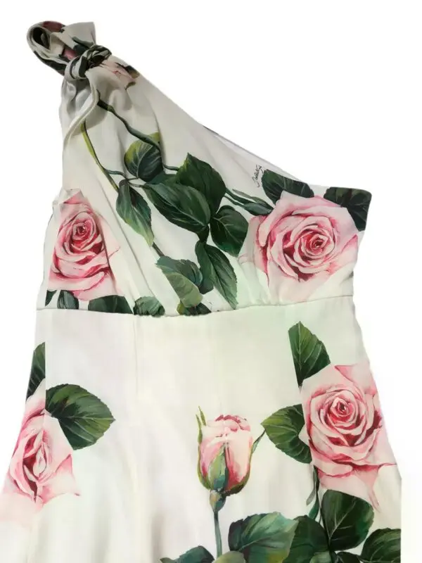 Dolce & Gabbana Rose-print Draped One-shoulder Midi Dress