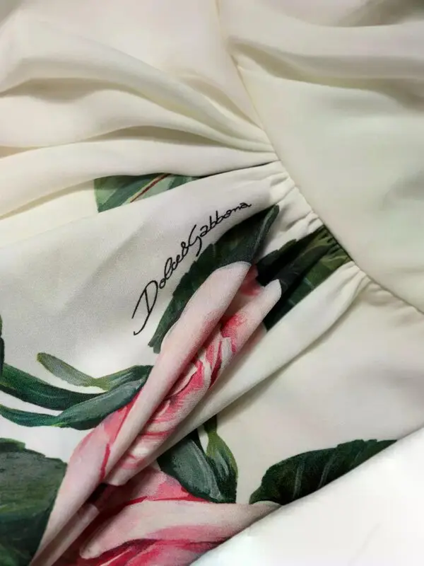 Dolce & Gabbana Rose-print Draped One-shoulder Midi Dress
