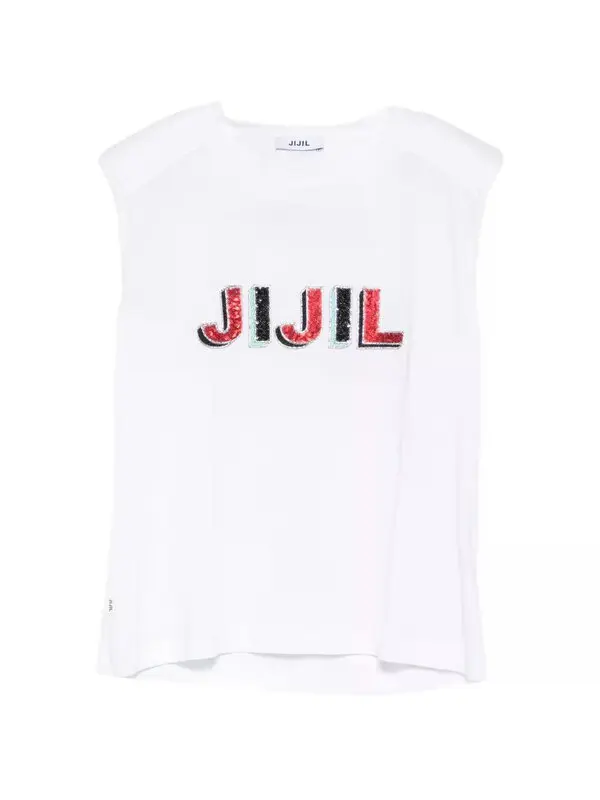 JIJIL Sleeveless Cotton T-shirt With Sequin Logo And Padded Shoulders - White