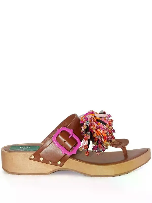 Emilio Pucci Birgitt Pom Pom Leather Platform Sandals