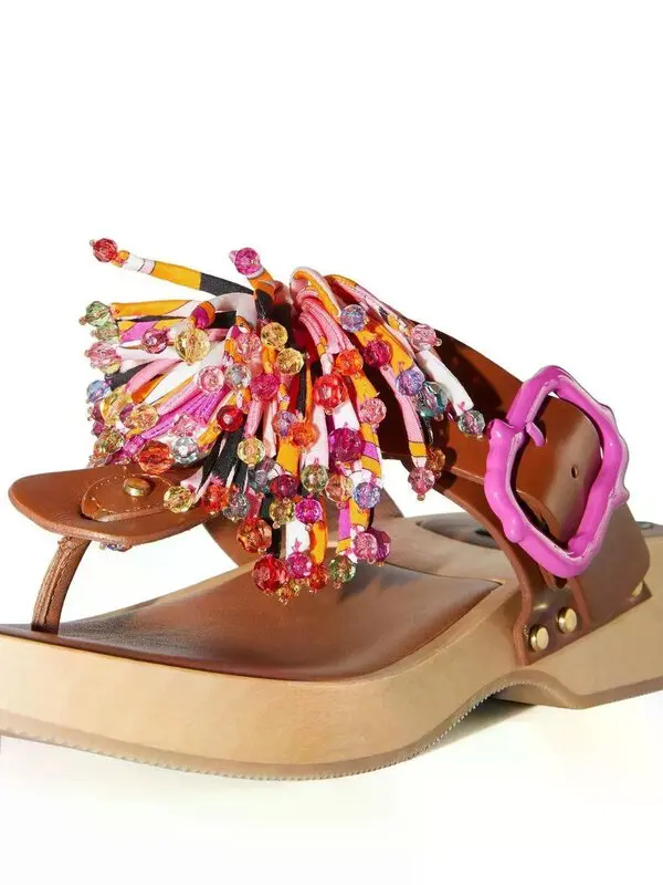 Emilio Pucci Birgitt Pom Pom Leather Platform Sandals