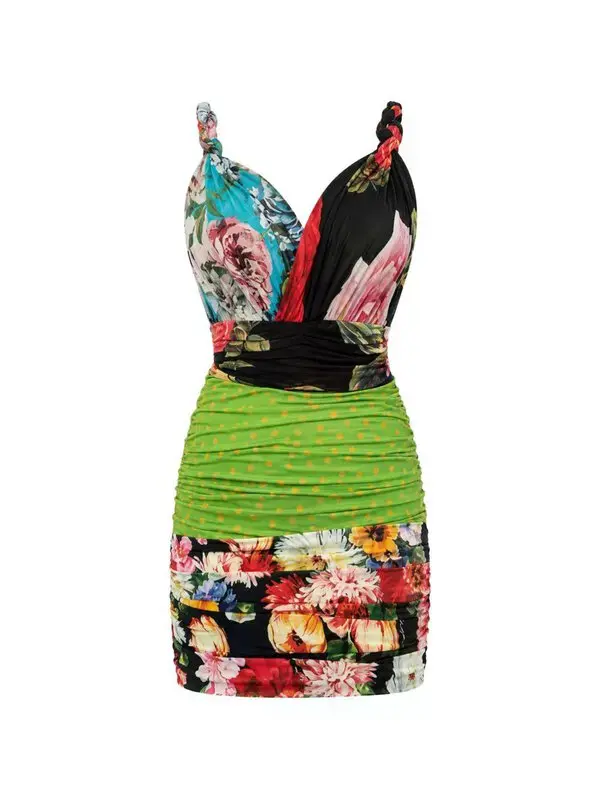 Dolce & Gabbana Floral Patchwork Ruched Mini Dress