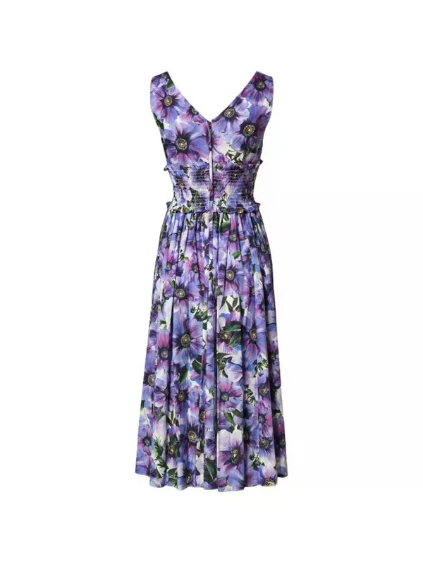 Dolce & Gabbana Anemone Print V-neck Sleeveless Midi Dress