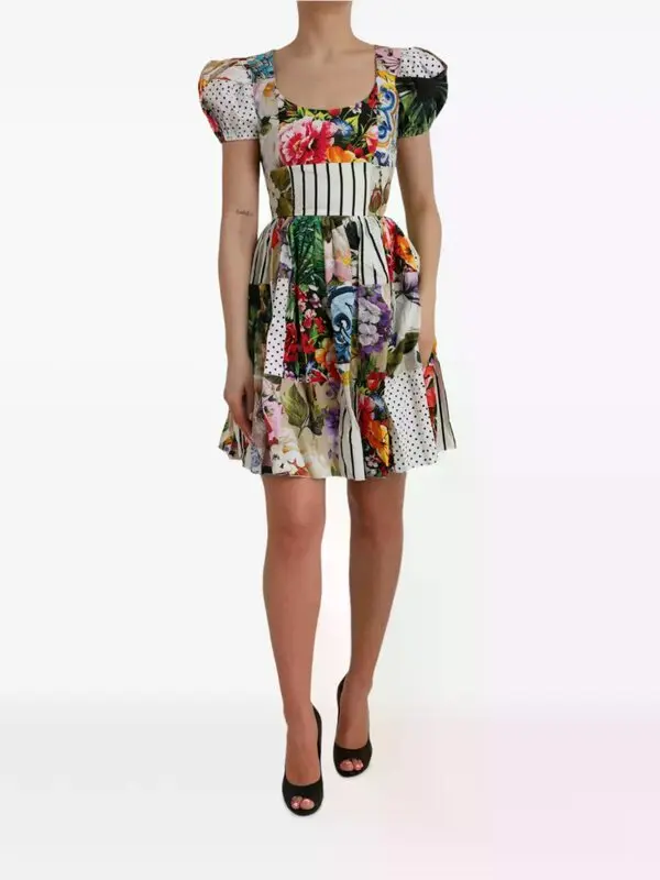 Dolce & Gabbana Patchwork Floral Print Puff Sleeve Dress