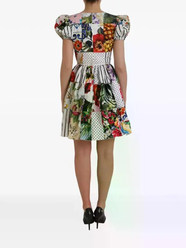 Dolce & Gabbana Patchwork Floral Print Puff Sleeve Dress