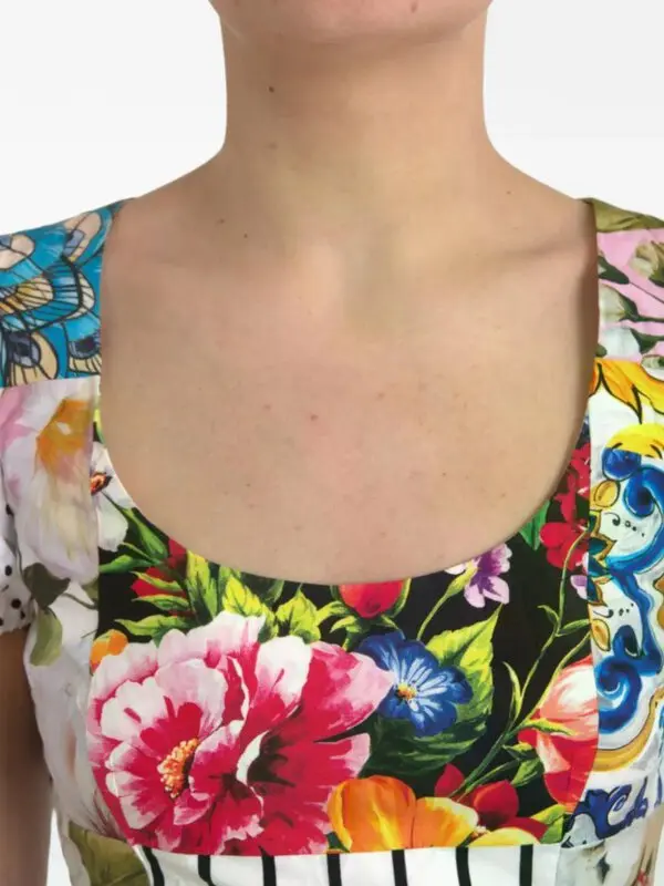 Dolce & Gabbana Patchwork Floral Print Puff Sleeve Dress