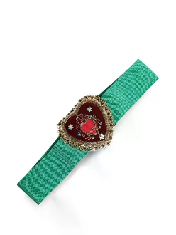 Dolce & Gabbana Embellished Heart Buckle Grosgrain Belt - Green