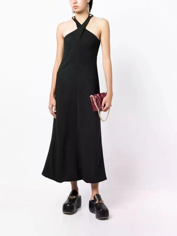 Rosetta Getty Virgin Wool Blend Crossover Neck Midi Dress