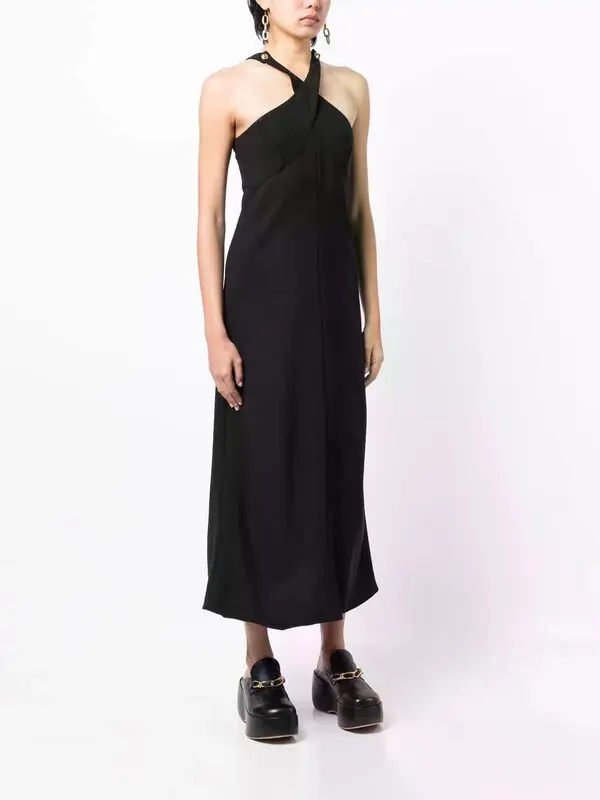 Rosetta Getty Virgin Wool Blend Crossover Neck Midi Dress